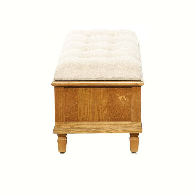Beige Cushion Storage Bench with Fluted Wood Base