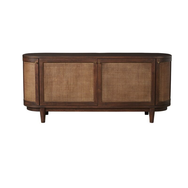 Mid-Century Modern Oval Media Console - Rattan & Wood Sideboard